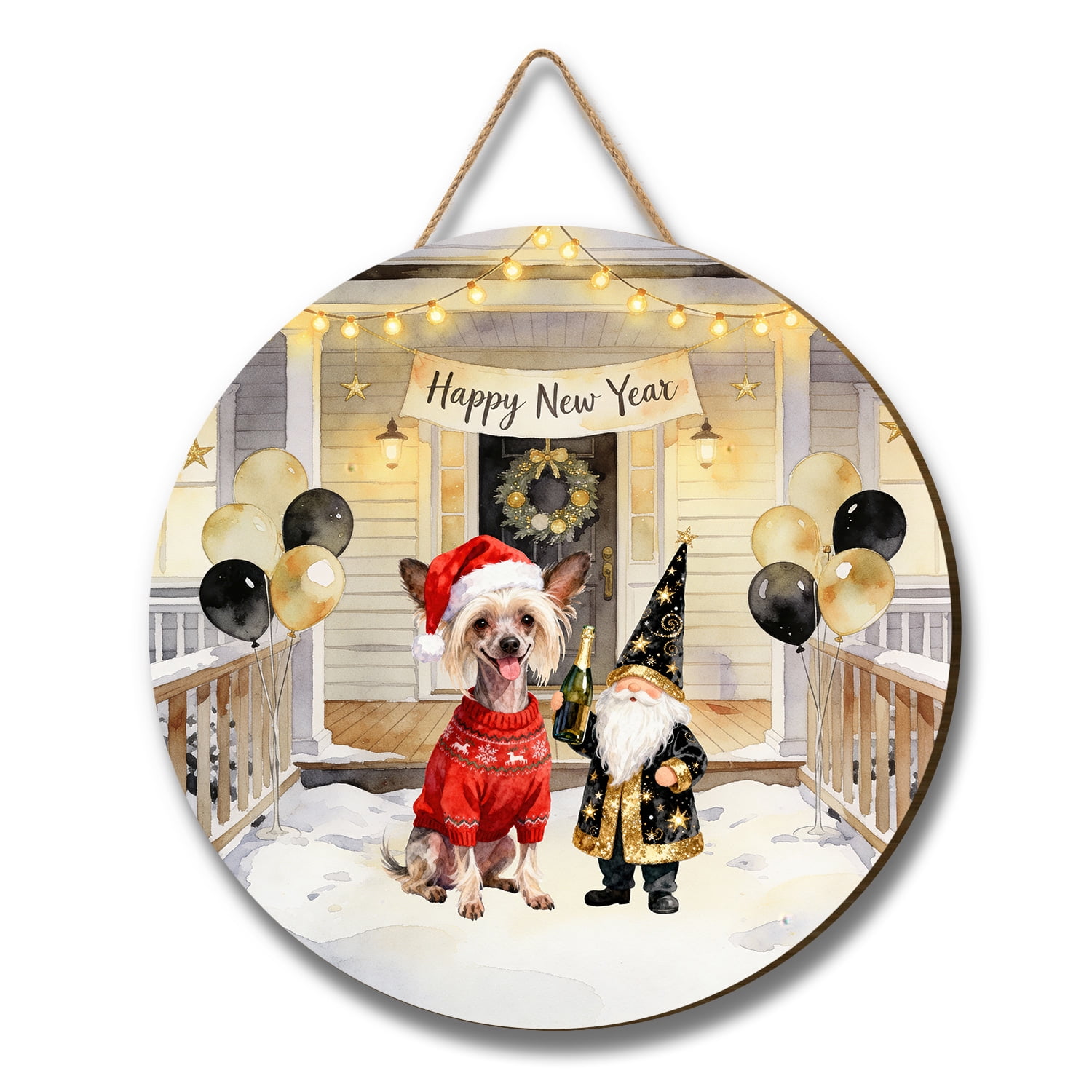 Happy New Year 2026 Chinese Crested Santa Gnome Holiday Party Snow ...