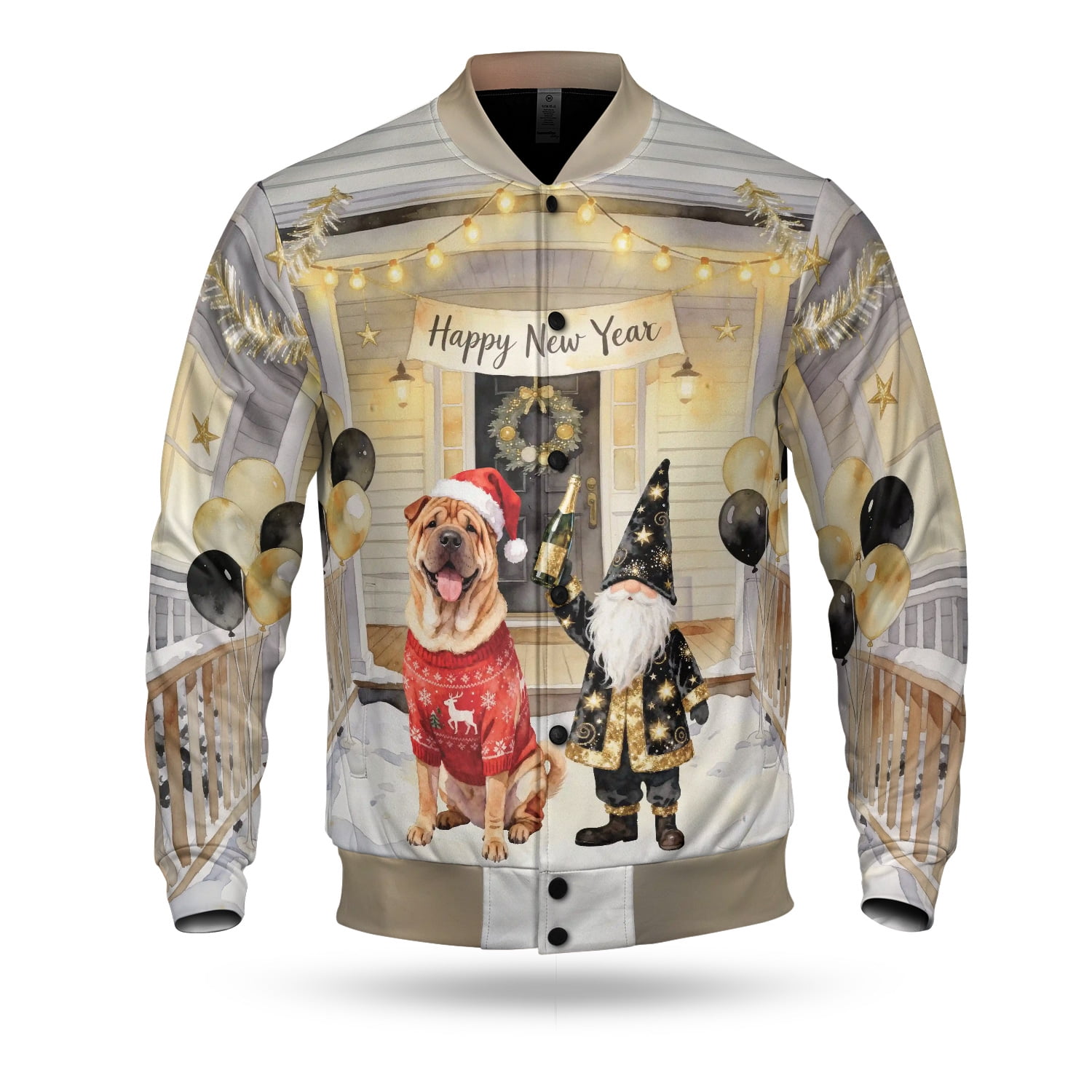 Happy New Year 2026 Chinese Shar-Pei Santa Gnome Holiday Party Snow All ...
