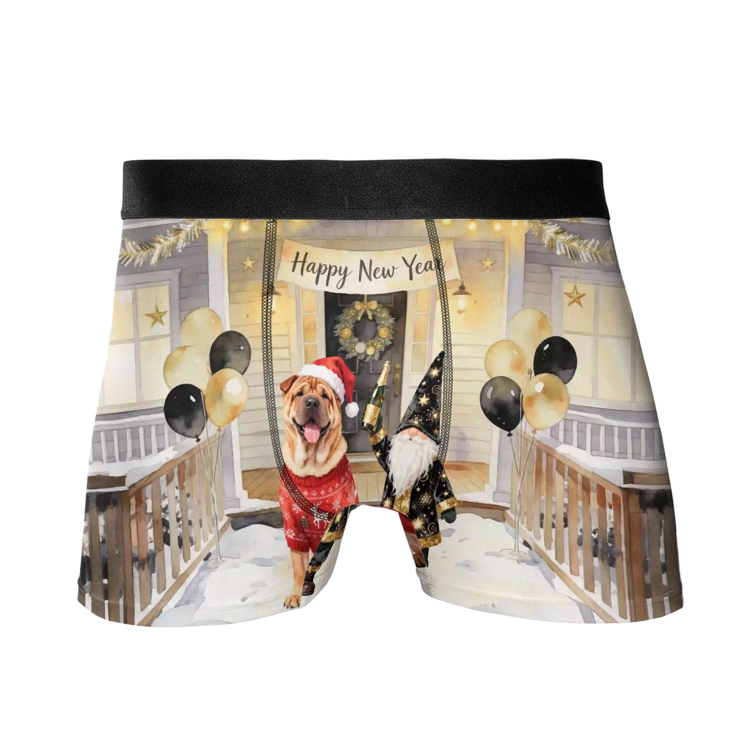 Happy New Year 2026 Chinese Shar-Pei Santa Gnome Holiday Party Snow All ...