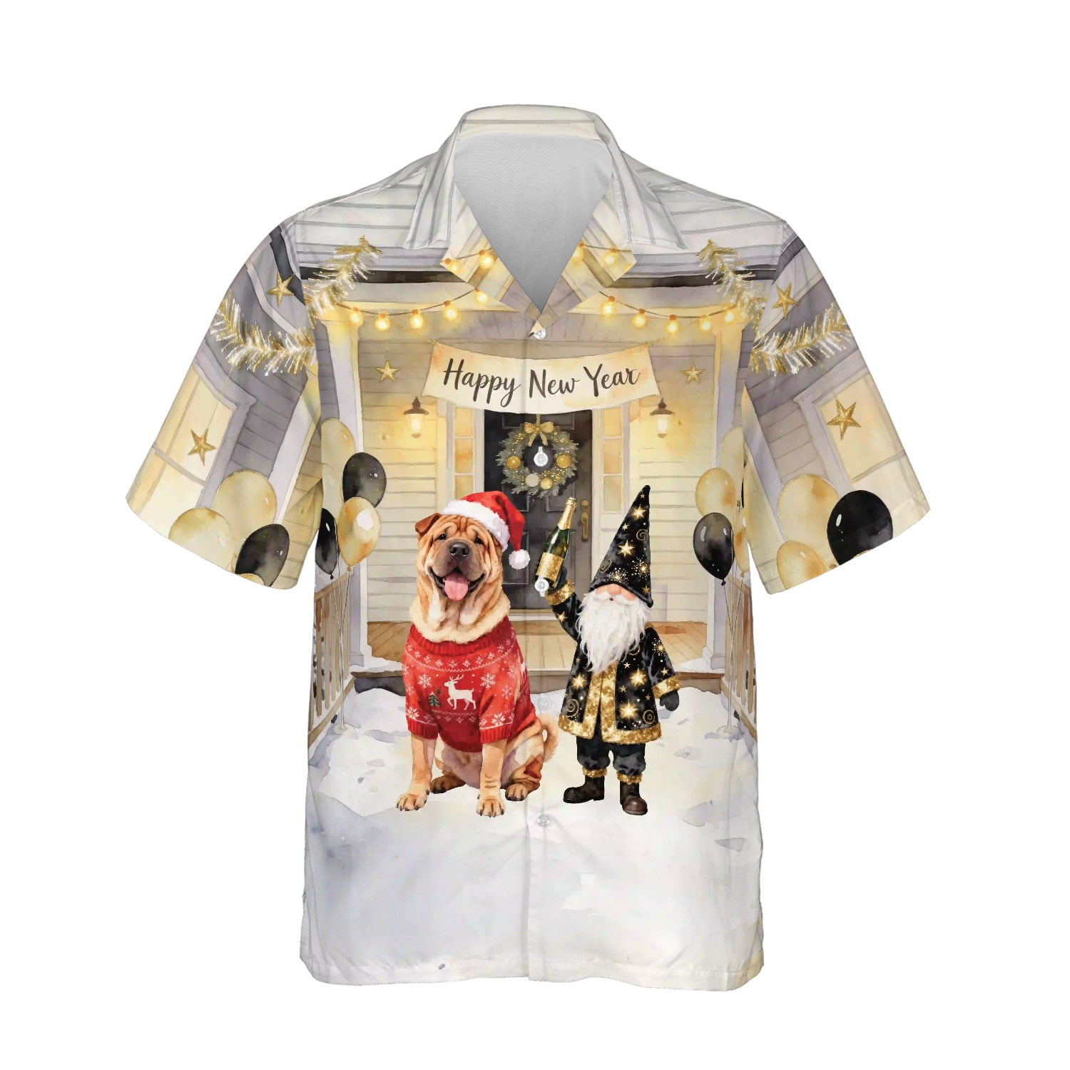 Happy New Year 2026 Chinese Shar-Pei Santa Gnome Holiday Party Snow ...