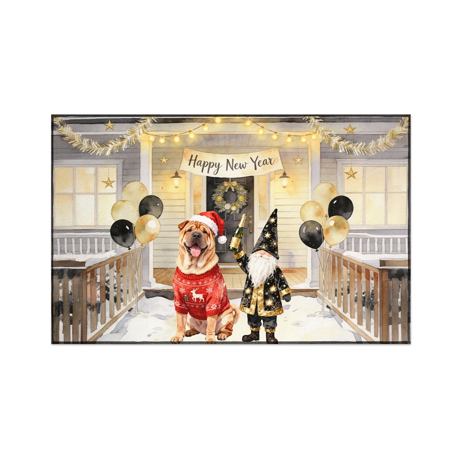 Happy New Year 2026 Chinese Shar-Pei Santa Gnome Holiday Party Snow ...