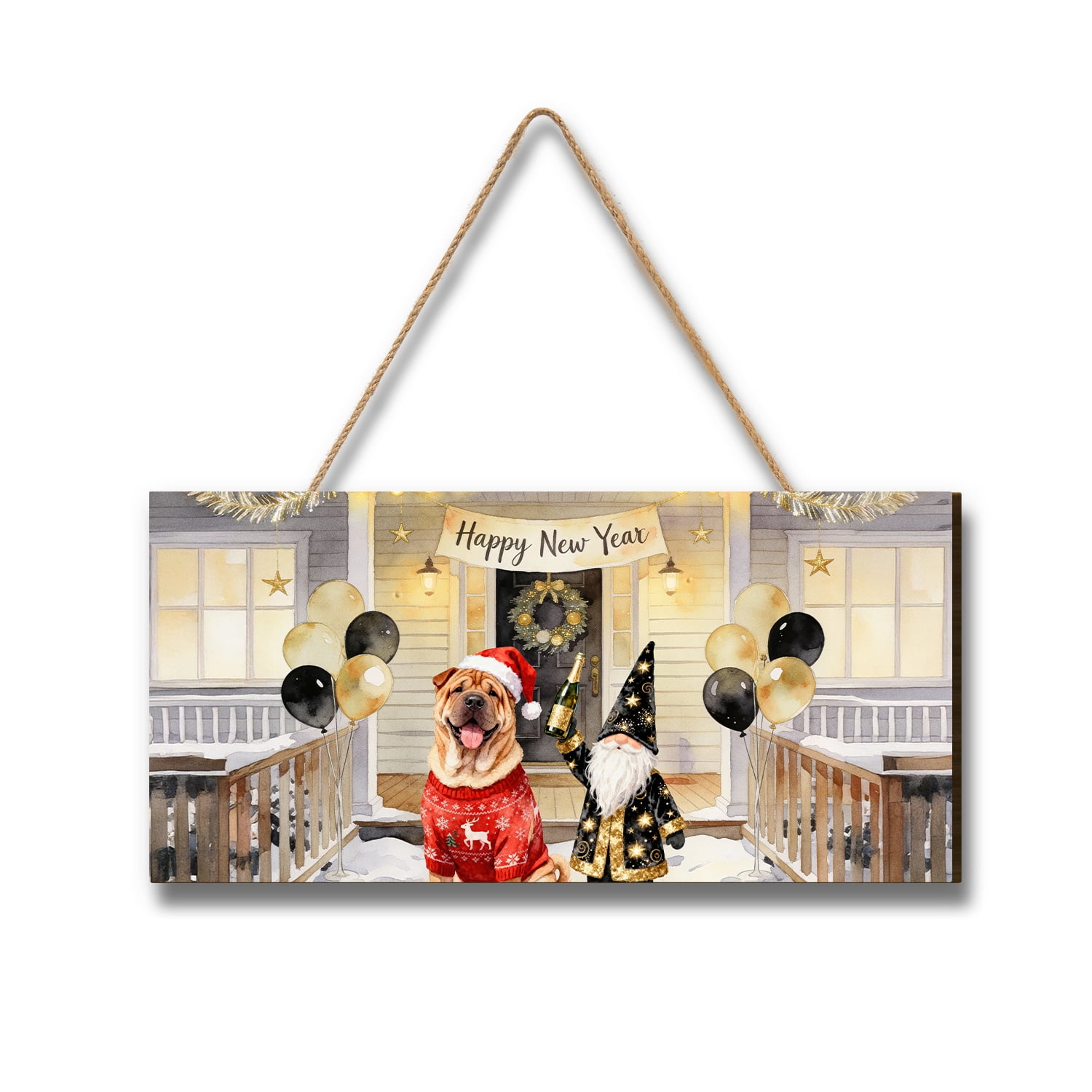Happy New Year 2026 Chinese Shar-Pei Santa Gnome Holiday Party Snow ...