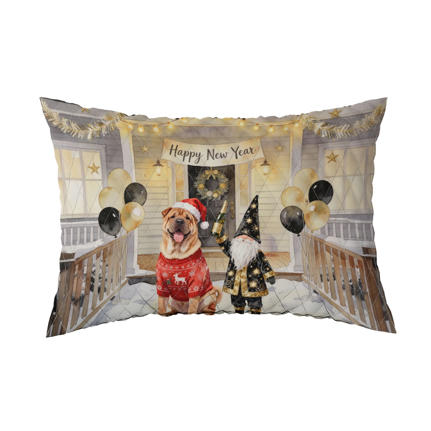 Happy New Year 2026 Chinese Shar-Pei Santa Gnome Holiday Party Snow ...