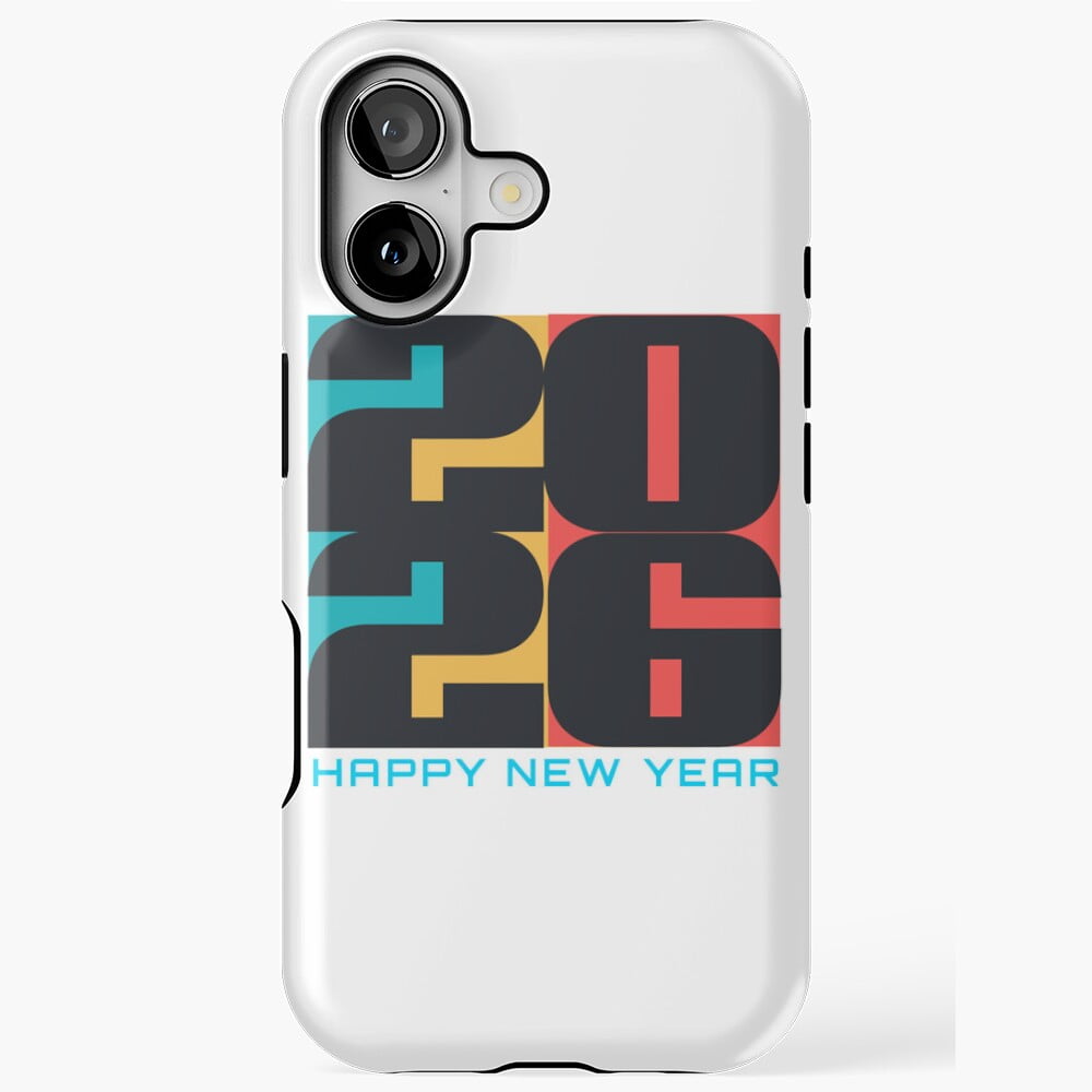 Happy New Year 2026 Clean Bold Modern Year Greeting Phone Case 17 16 15 ...
