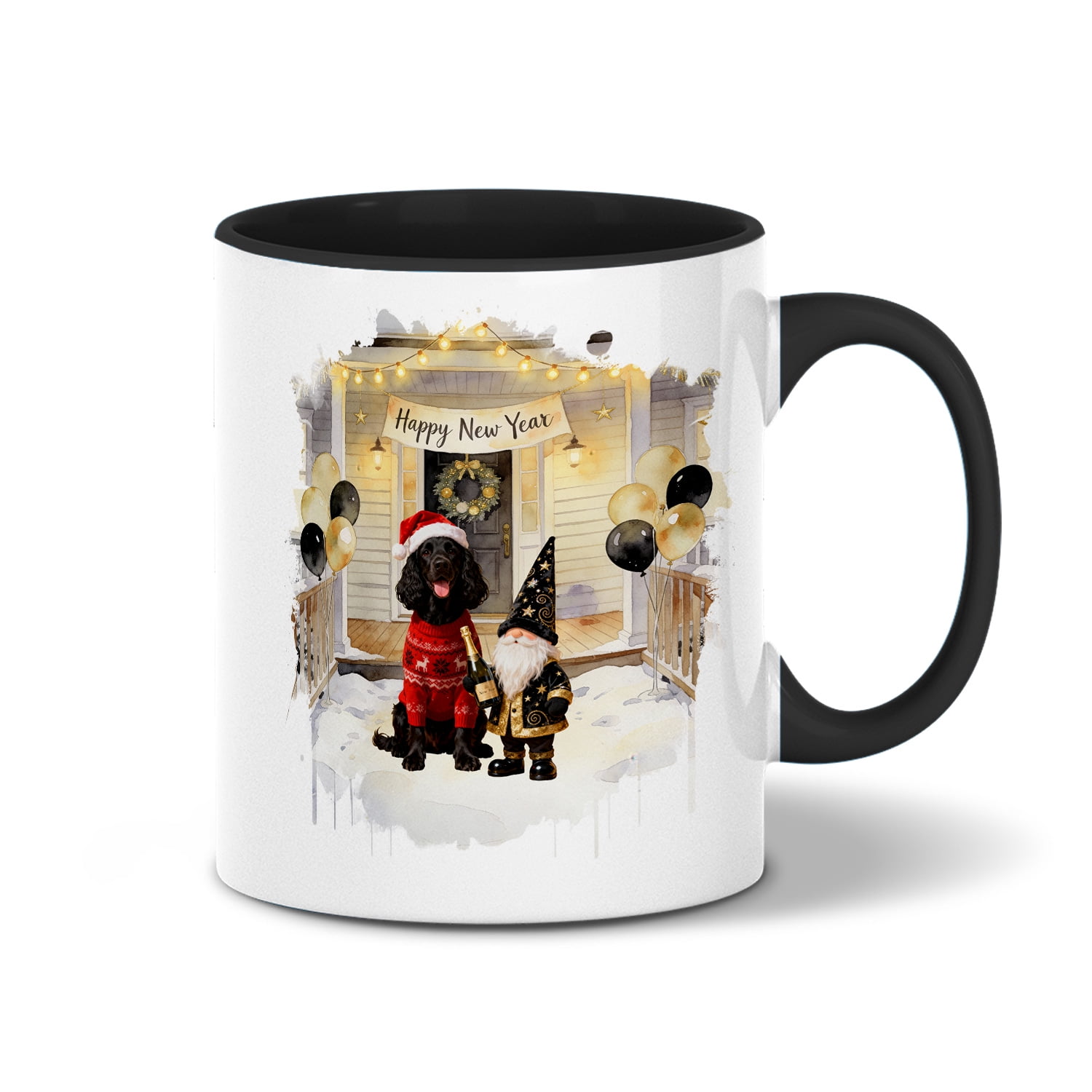 Happy New Year 2026 Cocker Spaniel Santa Gnome Holiday Party Snow 11oz ...
