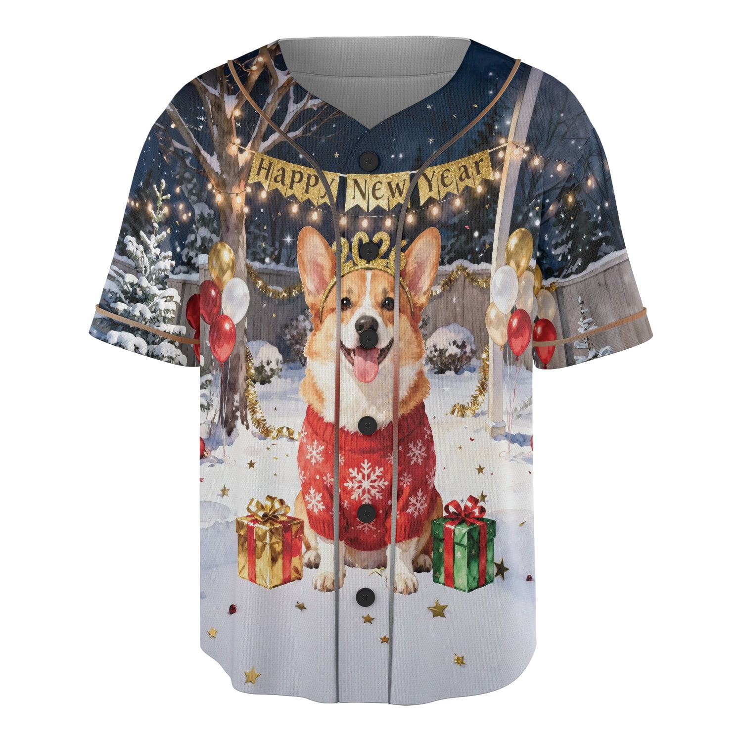 Happy New Year 2026 Corgi Holiday Balloons Party Snow All Over Print 3D ...