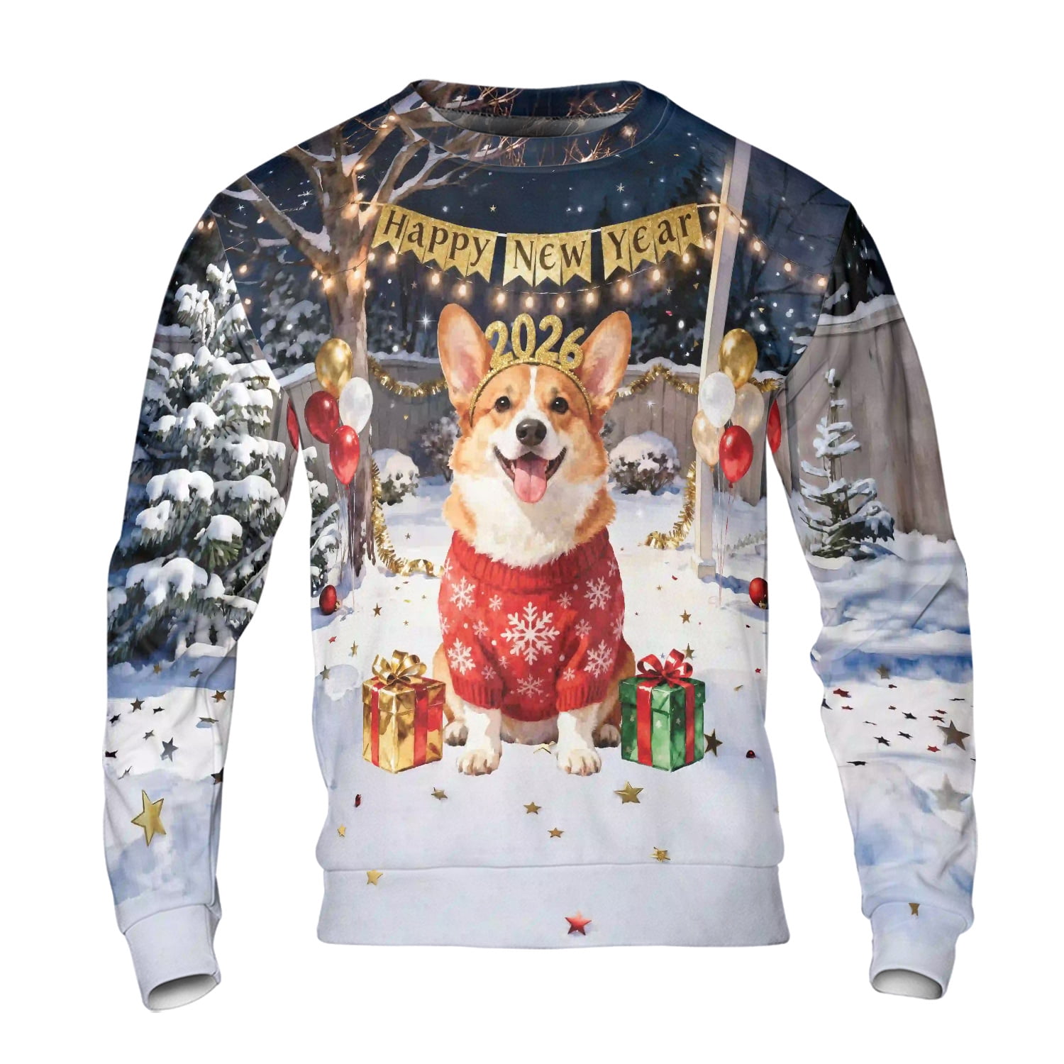 Happy New Year 2026 Corgi Holiday Balloons Party Snow All Over Print 3D ...