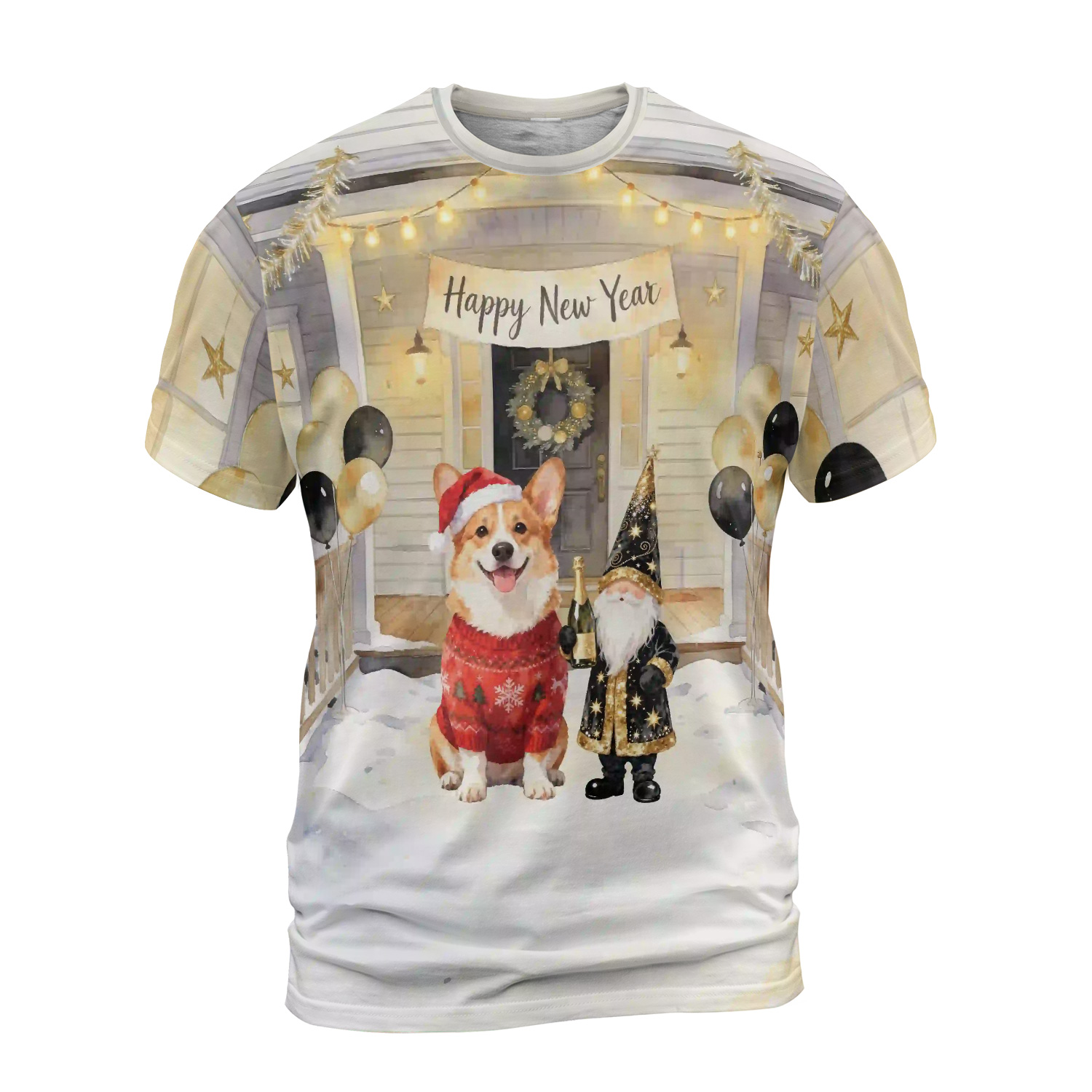 Happy New Year 2026 Corgi Santa Gnome Holiday Party Snow All Over Print ...