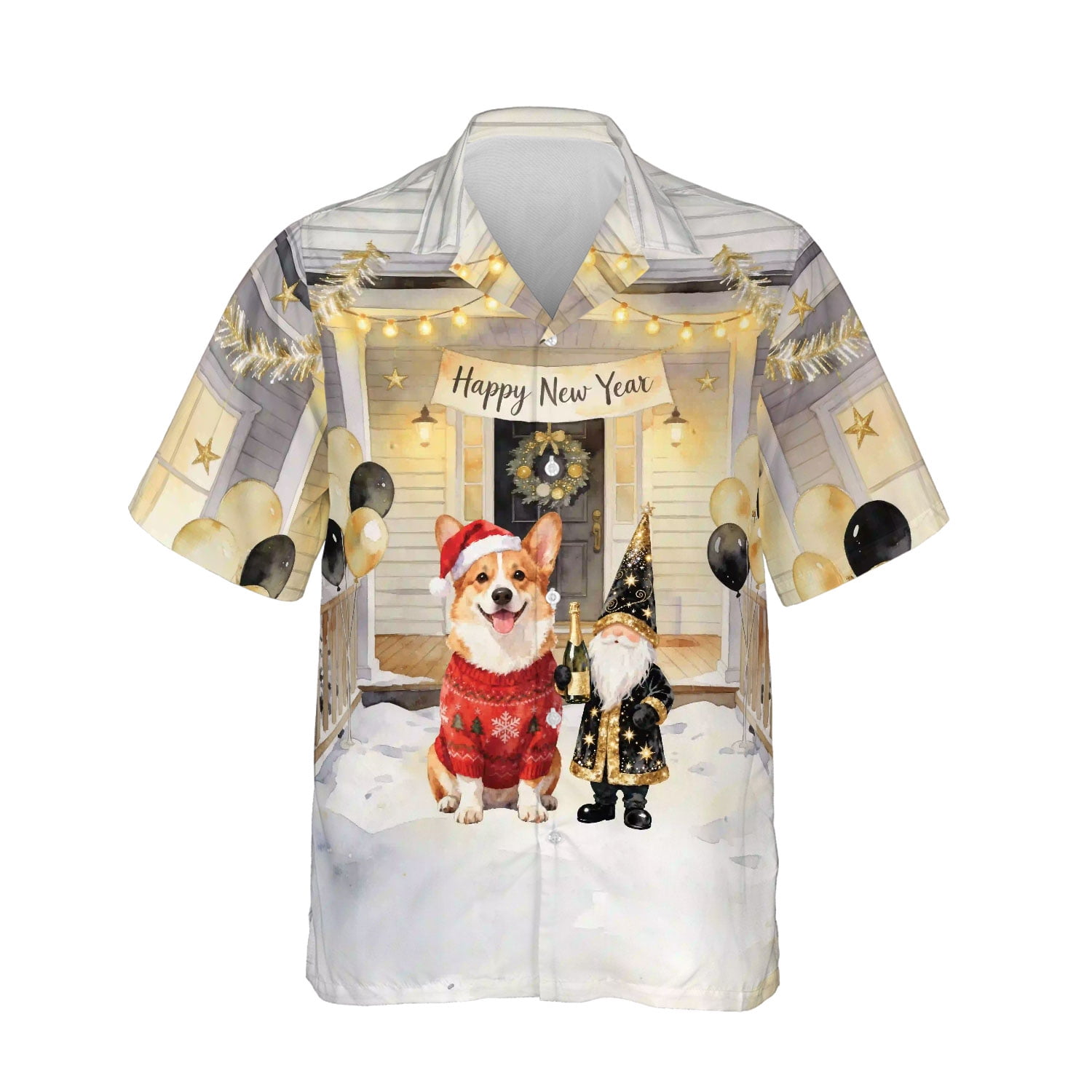 Happy New Year 2026 Corgi Santa Gnome Holiday Party Snow Hawaiian Shirt ...
