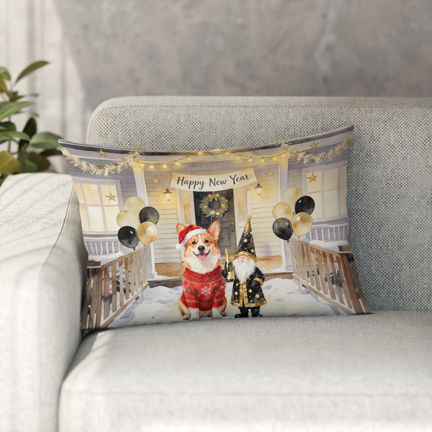 Happy New Year 2026 Corgi Santa Gnome Holiday Party Snow Pillowcase ...