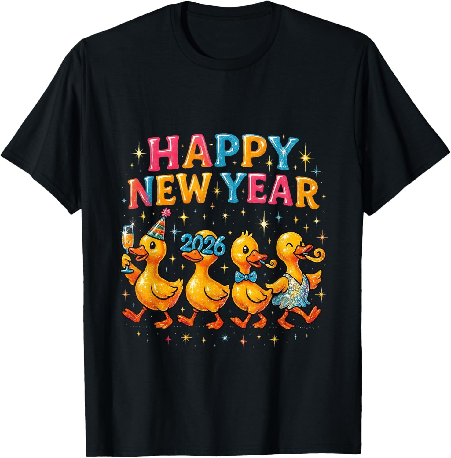 Happy New Year 2026 Cute Duck Party Gift T-Shirt- American fashion hot ...