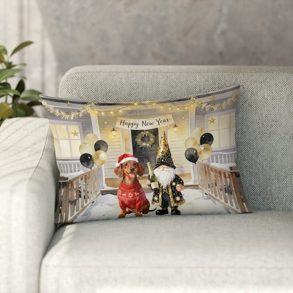 Happy New Year 2026 Dachshund Santa Gnome Holiday Party Snow Pillowcase ...