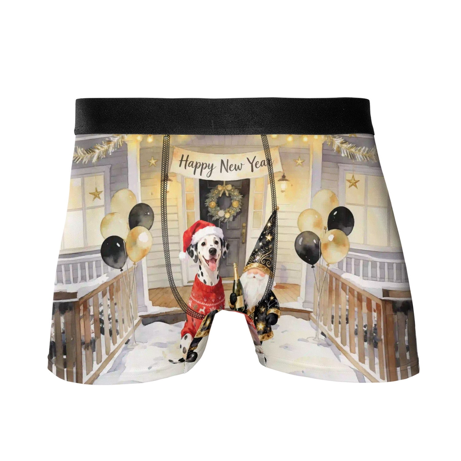 Happy New Year 2026 Dalmatian Santa Gnome Holiday Party Snow All Over ...