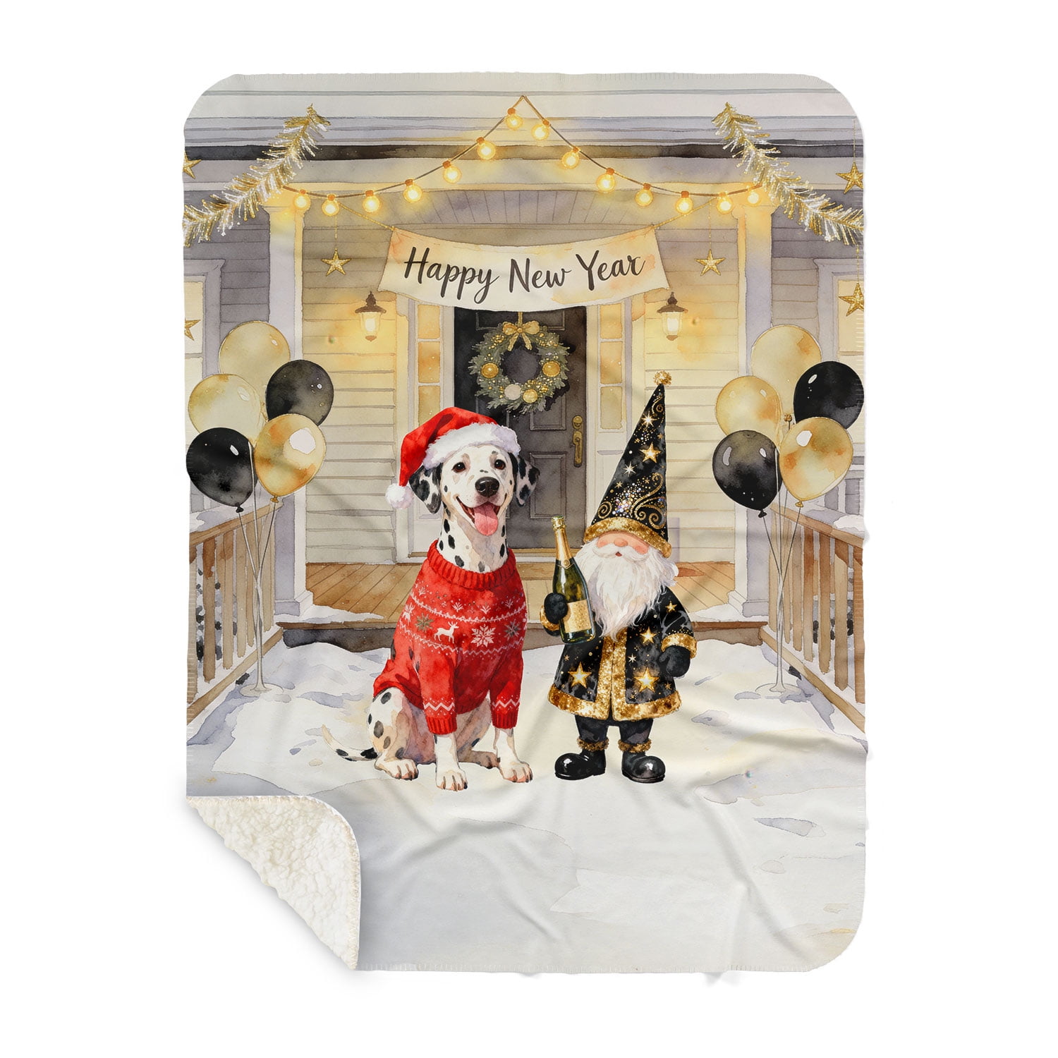 Happy New Year 2026 Dalmatian Santa Gnome Holiday Party Snow Cozy ...