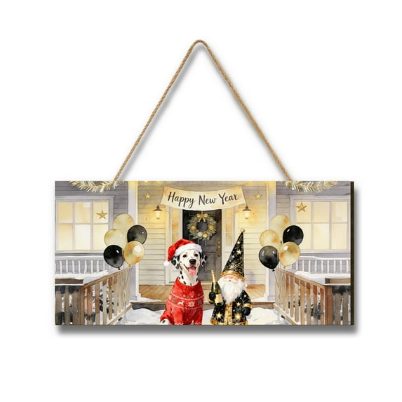 Happy New Year 2026 Dalmatian Santa Gnome Holiday Party Snow Landscape ...