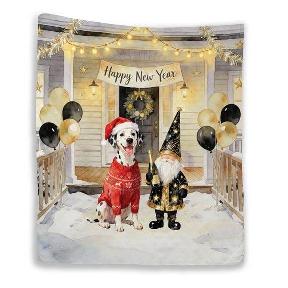 Happy New Year 2026 Dalmatian Santa Gnome Holiday Party Snow Quilt ...