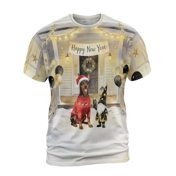 Happy New Year 2026 Doberman Pinscher Santa Gnome Holiday Party Snow ...
