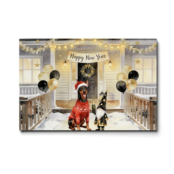 Happy New Year 2026 Doberman Pinscher Santa Gnome Holiday Party Snow ...