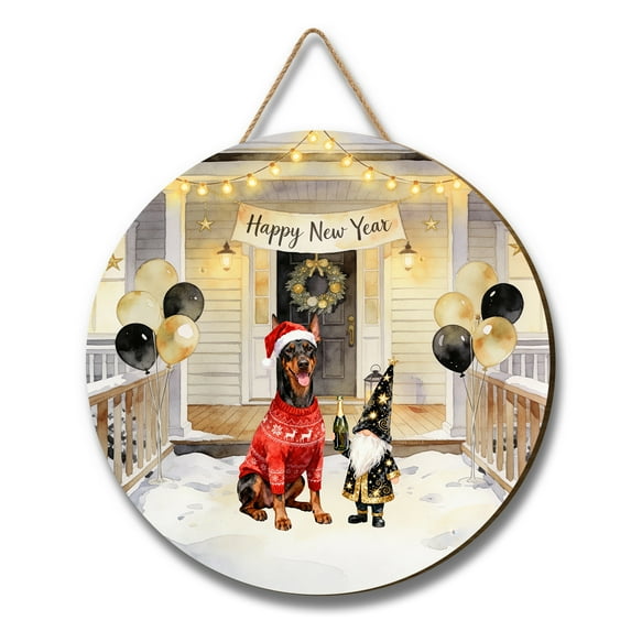 Happy New Year 2026 Doberman Pinscher Santa Gnome Holiday Party Snow ...