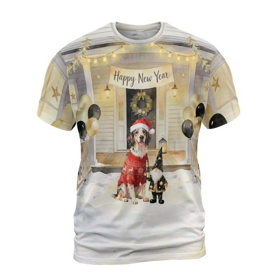 Happy New Year 2026 English Setter Santa Gnome Holiday Party Snow All ...