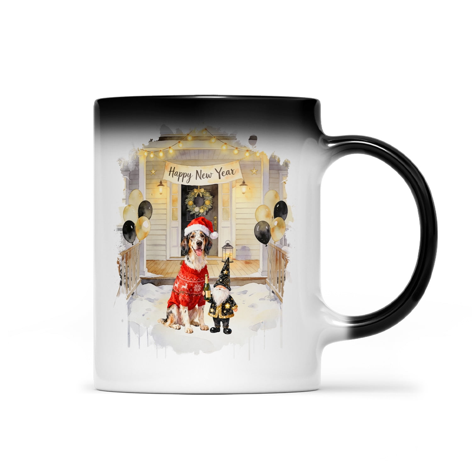 Happy New Year 2026 English Setter Santa Gnome Holiday Party Snow Heat ...