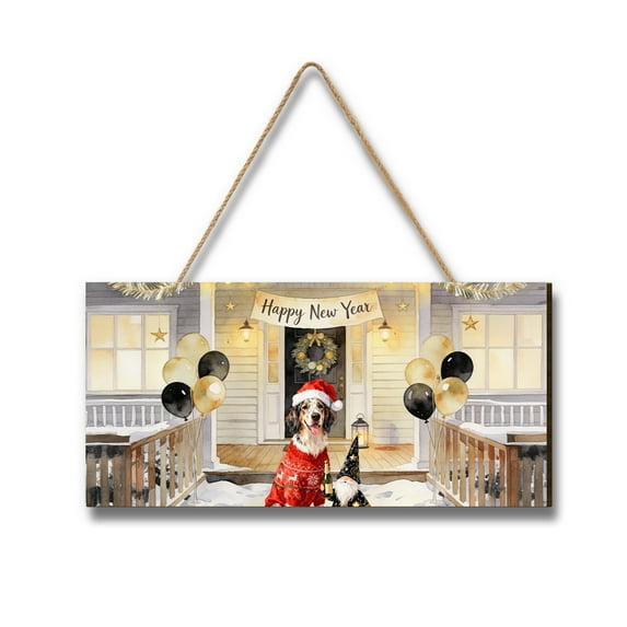 Happy New Year 2026 English Setter Santa Gnome Holiday Party Snow ...