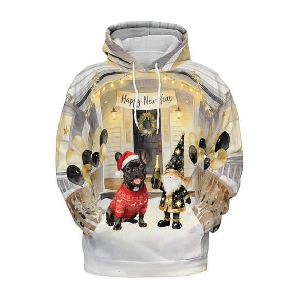 Happy New Year 2026 French Bulldog Santa Gnome Holiday Party Snow All ...