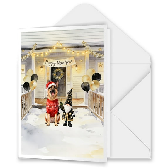 Happy New Year 2026 German Shepherd Santa Gnome Holiday Party Snow ...