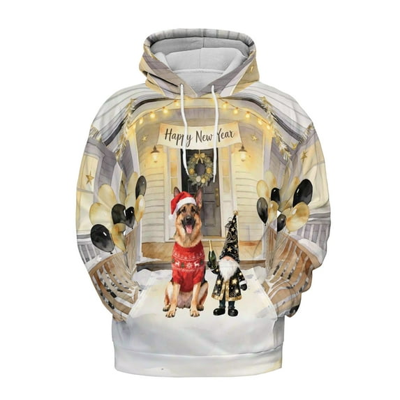 Happy New Year 2026 German Shepherd Santa Gnome Holiday Party Snow All ...
