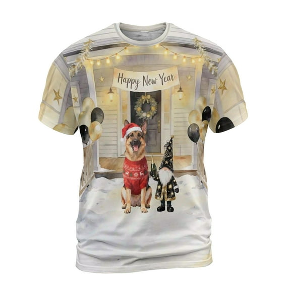 Happy New Year 2026 German Shepherd Santa Gnome Holiday Party Snow All ...