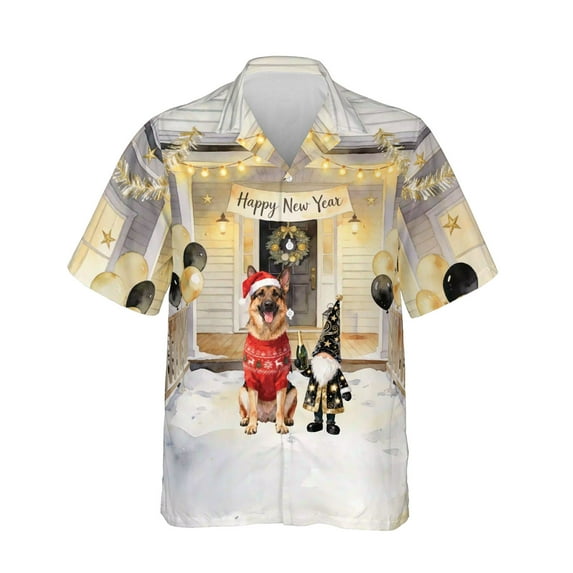 Happy New Year 2026 German Shepherd Santa Gnome Holiday Party Snow ...