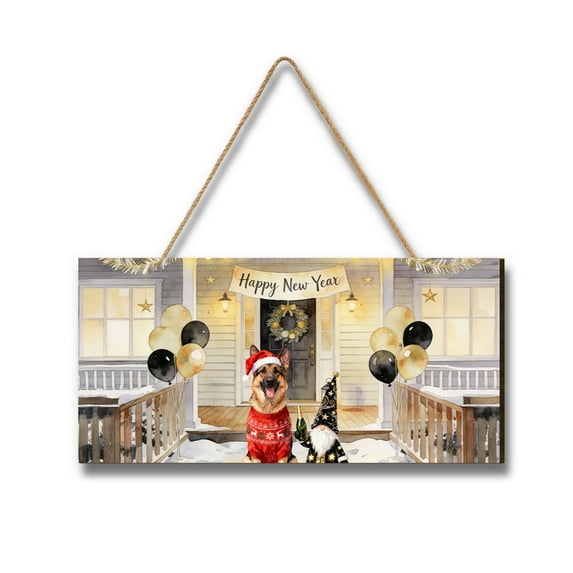 Happy New Year 2026 German Shepherd Santa Gnome Holiday Party Snow ...