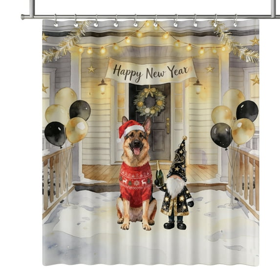 Happy New Year 2026 German Shepherd Santa Gnome Holiday Party Snow ...