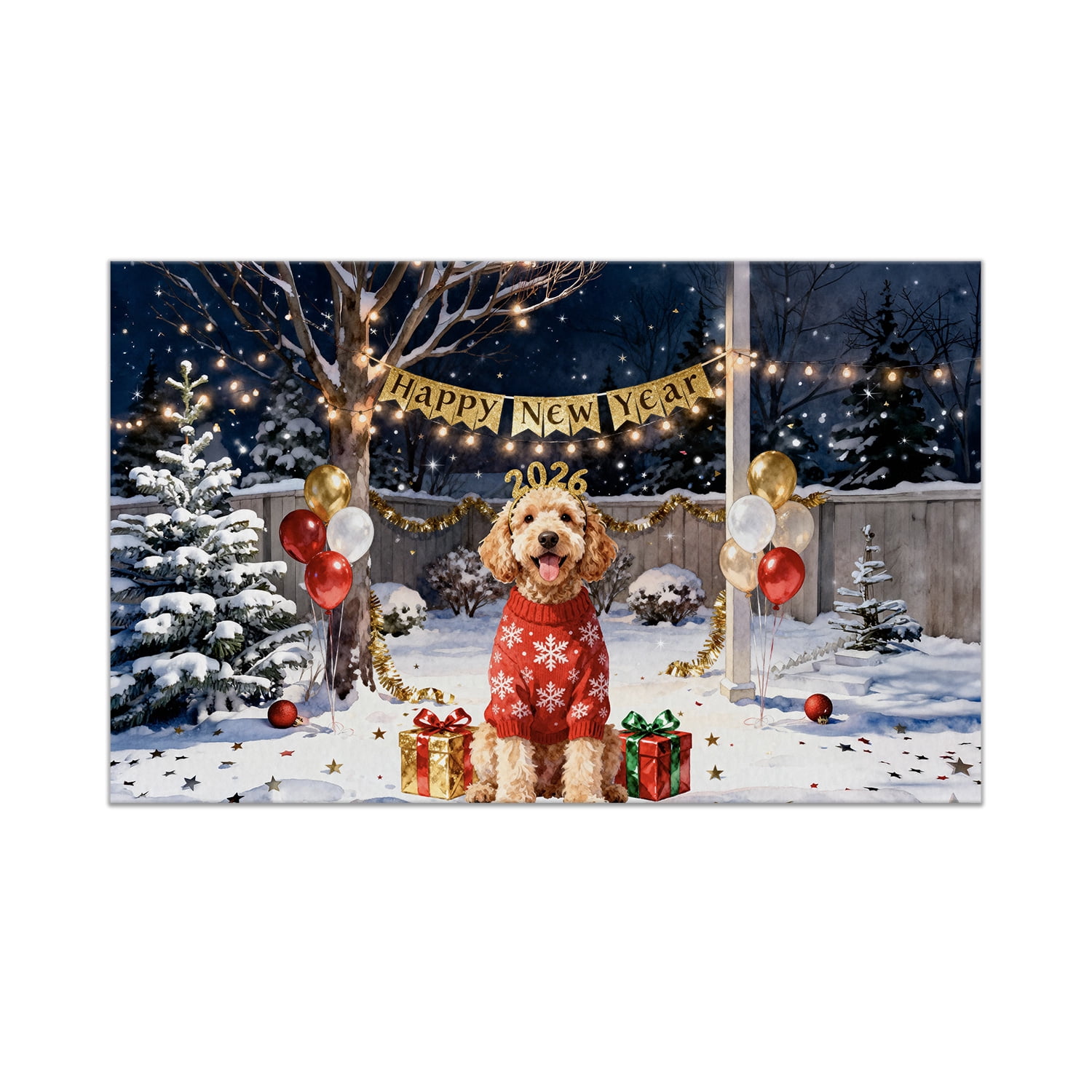 Happy New Year 2026 Goldendoodle Holiday Balloons Party Snow Doormat ...