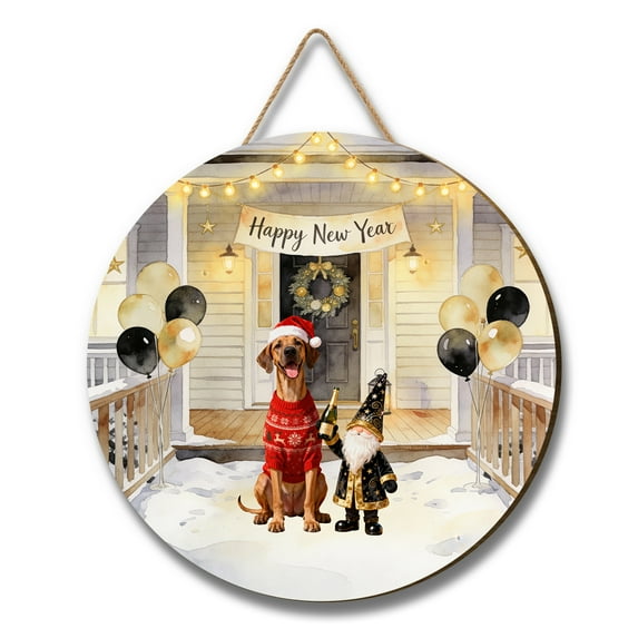 Happy New Year 2026 Great Dane Santa Gnome Holiday Party Snow Round ...