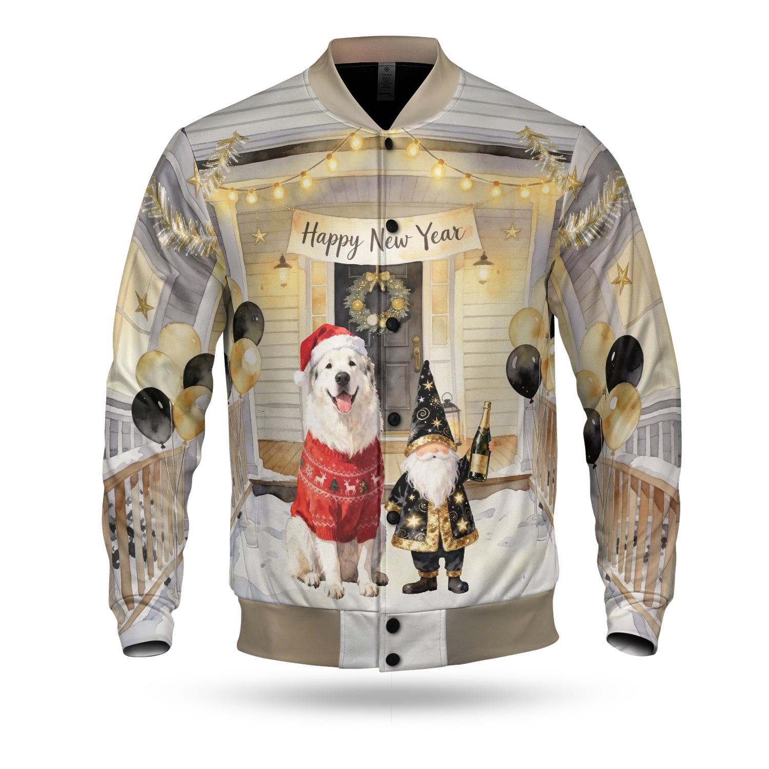 Happy New Year 2026 Great Pyrenees Santa Gnome Holiday Party Snow All ...