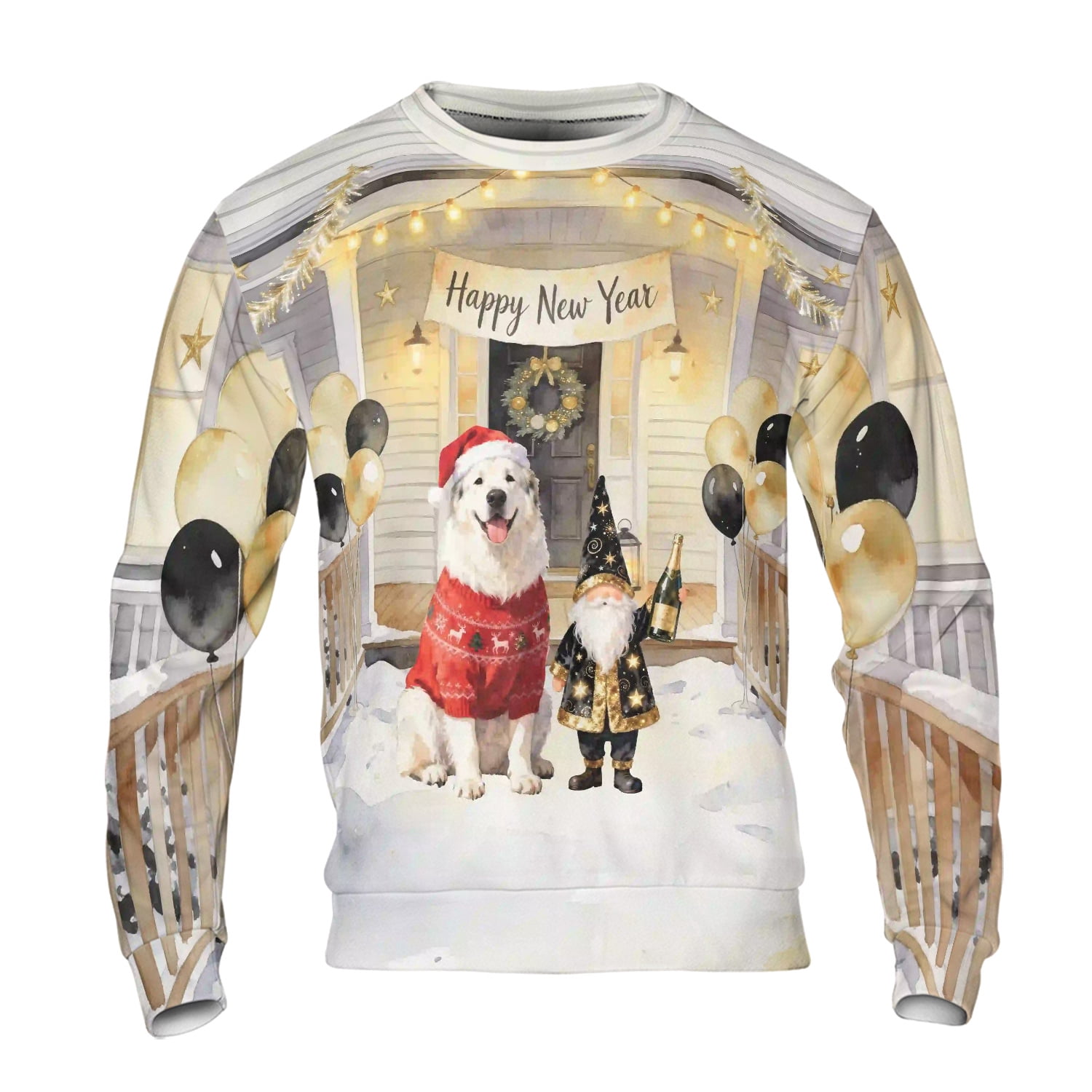 Happy New Year 2026 Great Pyrenees Santa Gnome Holiday Party Snow All ...