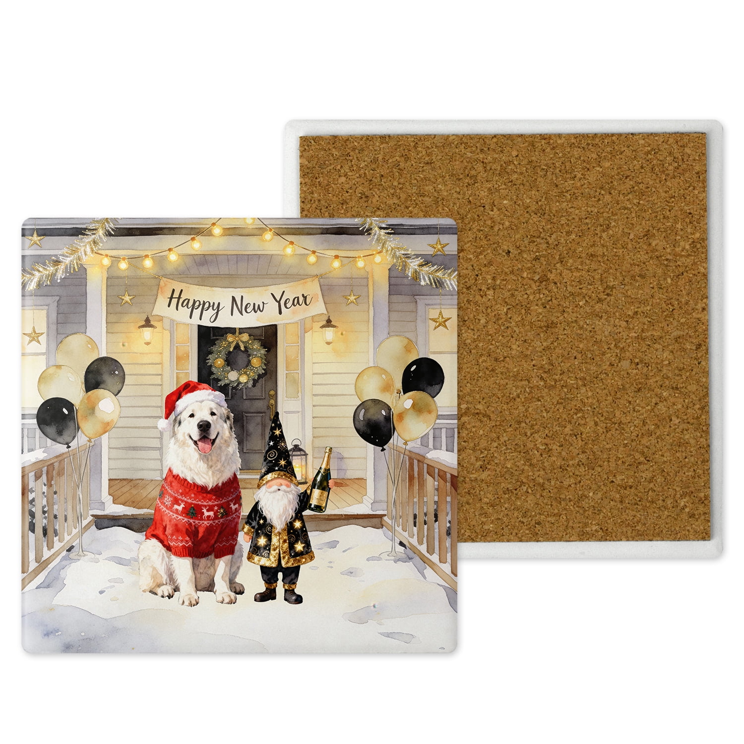 Happy New Year 2026 Great Pyrenees Santa Gnome Holiday Party Snow Set ...