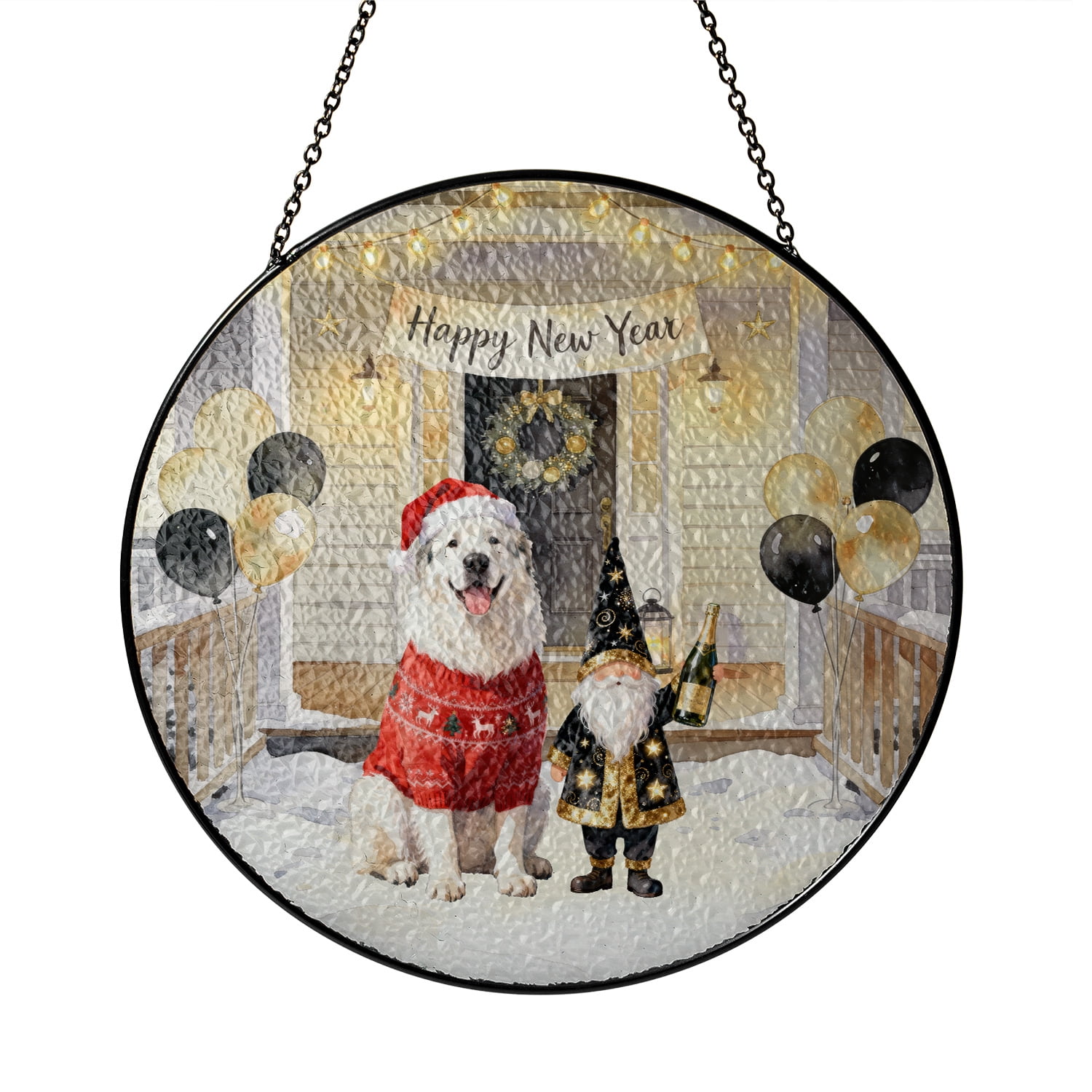Happy New Year 2026 Great Pyrenees Santa Gnome Holiday Party Snow ...