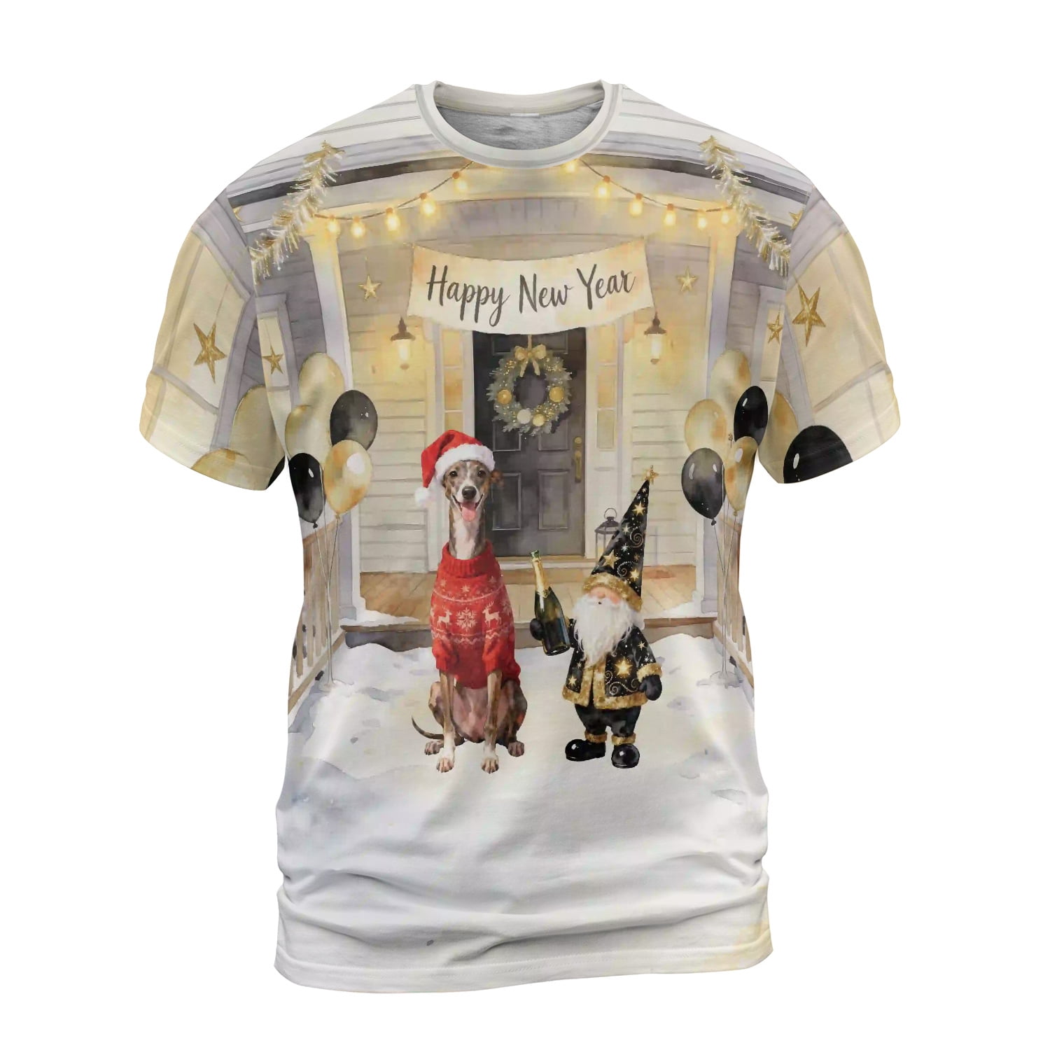 Happy New Year 2026 Italian Greyhound Santa Gnome Holiday Party Snow ...