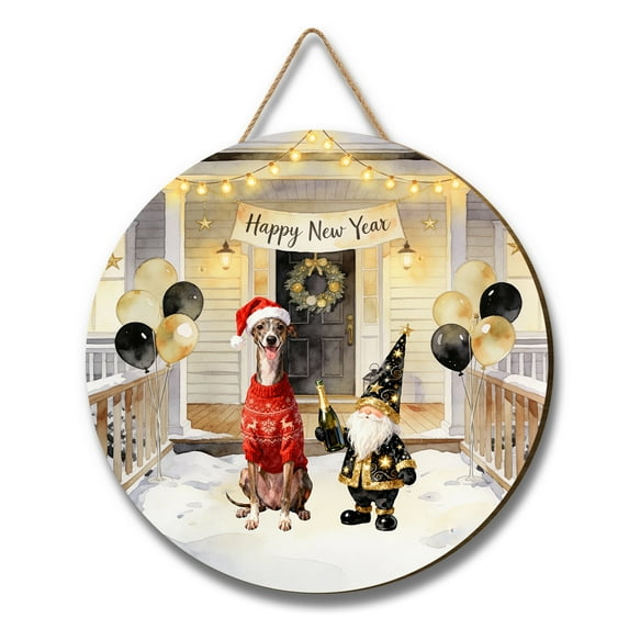 Happy New Year 2026 Italian Greyhound Santa Gnome Holiday Party Snow ...