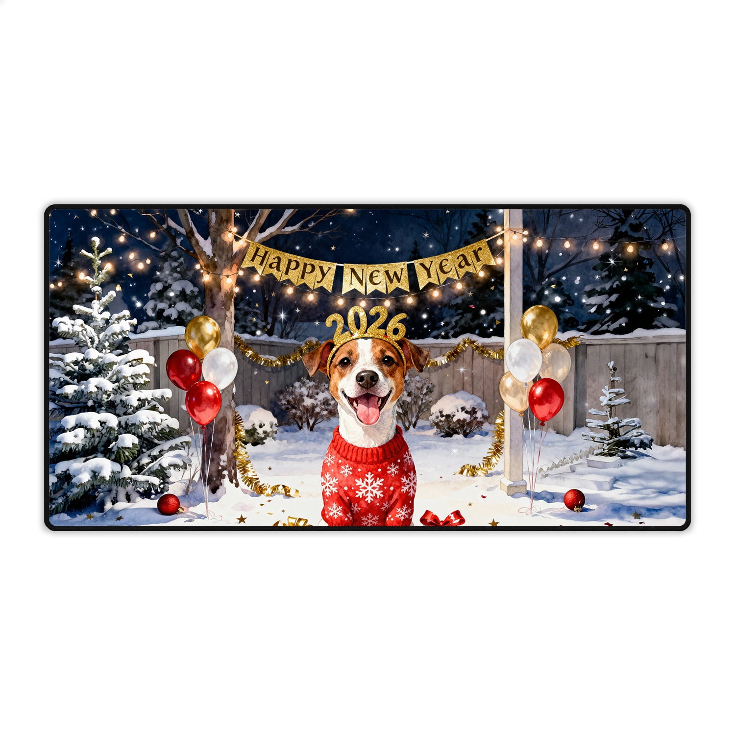 Happy New Year 2026 Jack Russell Terrier Holiday Balloons Party Snow ...