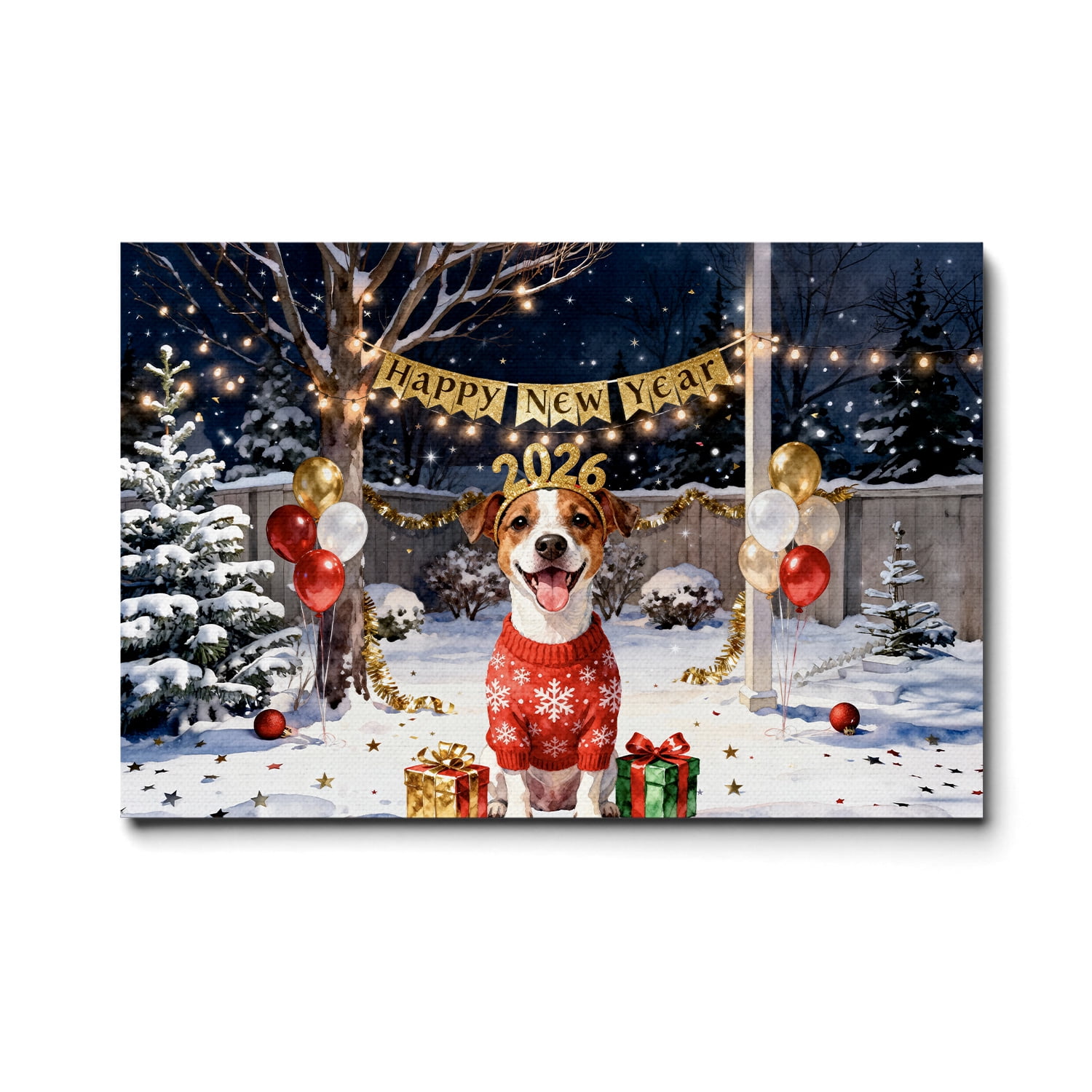 Happy New Year 2026 Jack Russell Terrier Holiday Balloons Party Snow ...