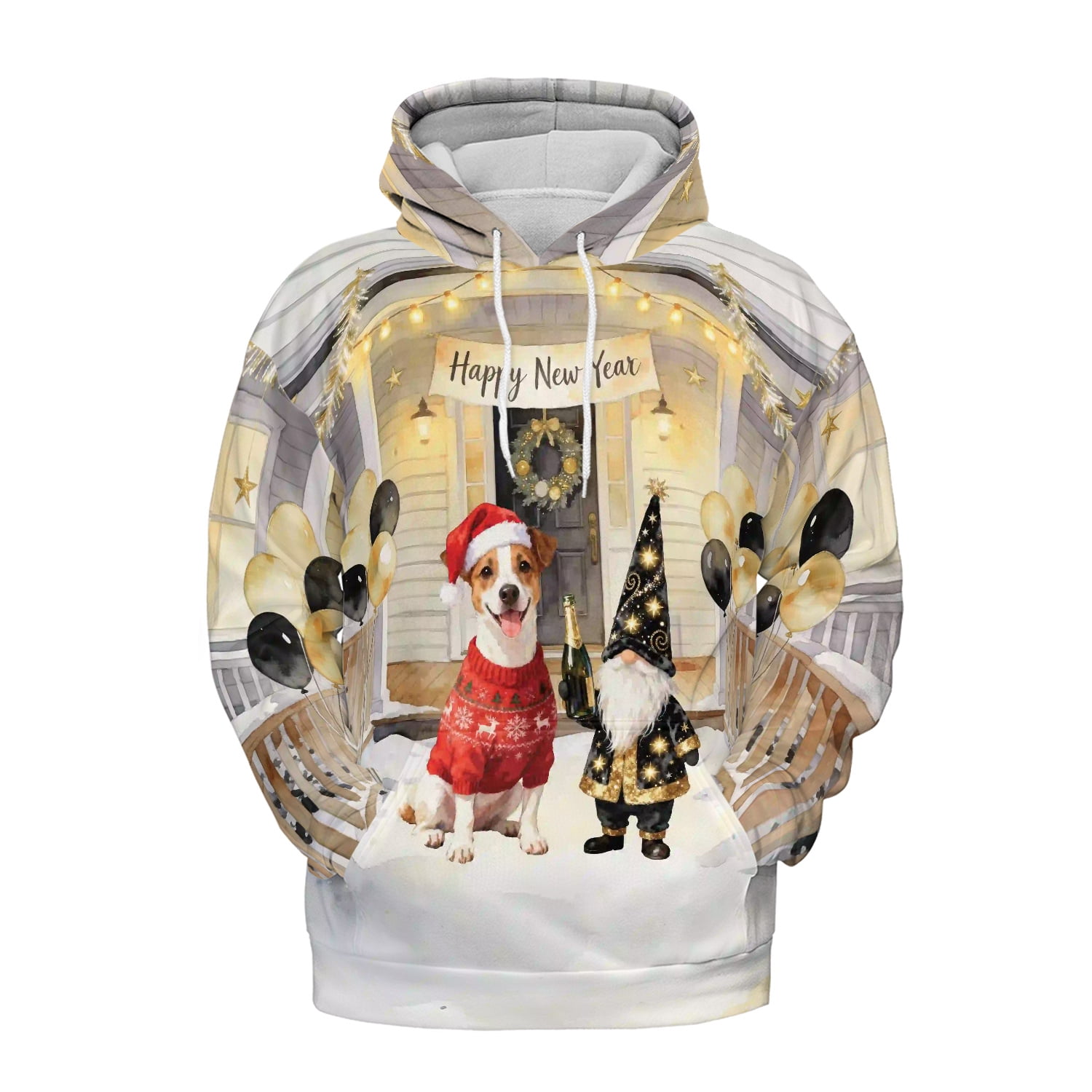 Happy New Year 2026 Jack Russell Terrier Santa Gnome Holiday Party Snow ...