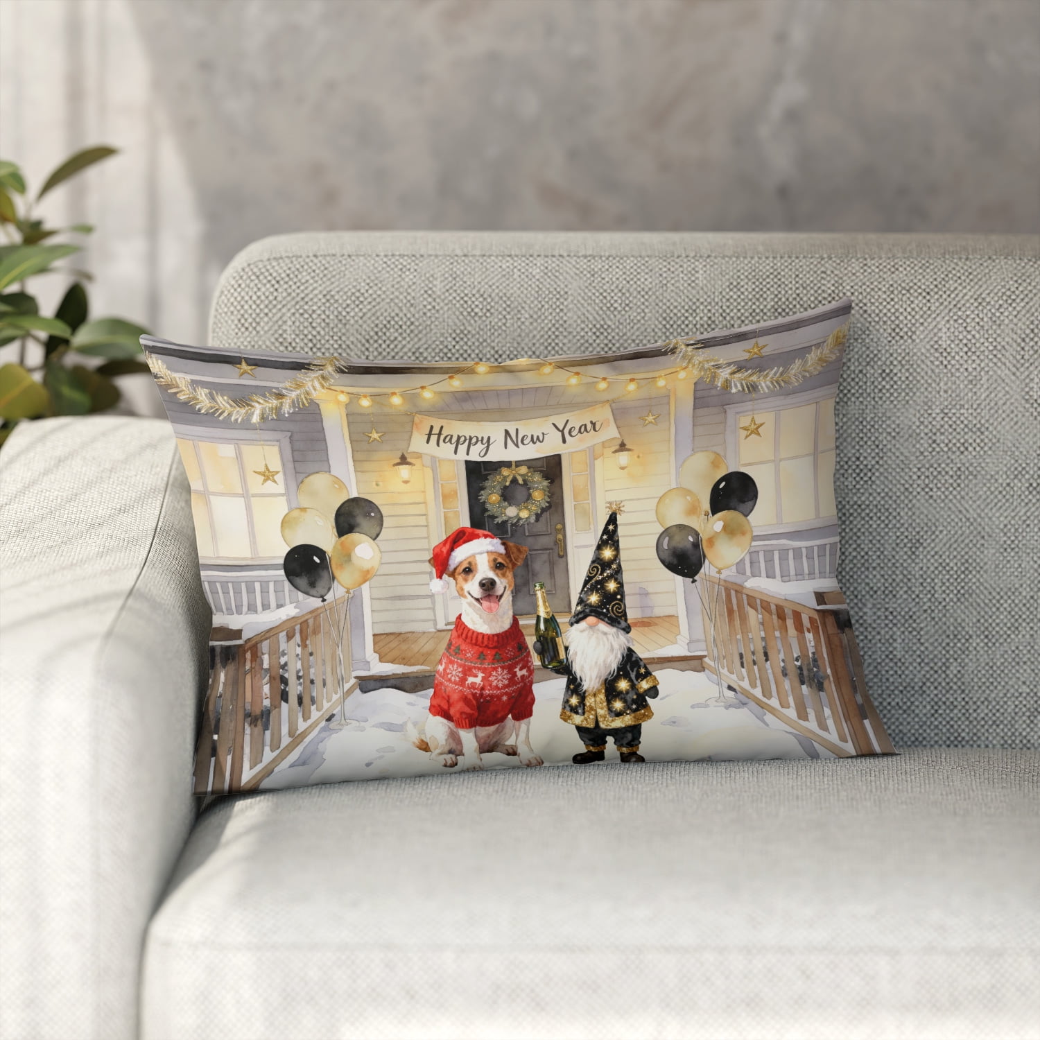 Happy New Year 2026 Jack Russell Terrier Santa Gnome Holiday Party Snow ...