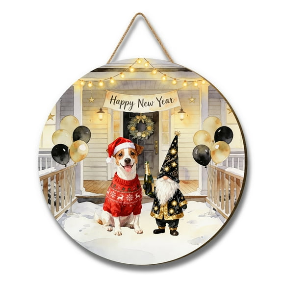 Happy New Year 2026 Jack Russell Terrier Santa Gnome Holiday Party Snow ...