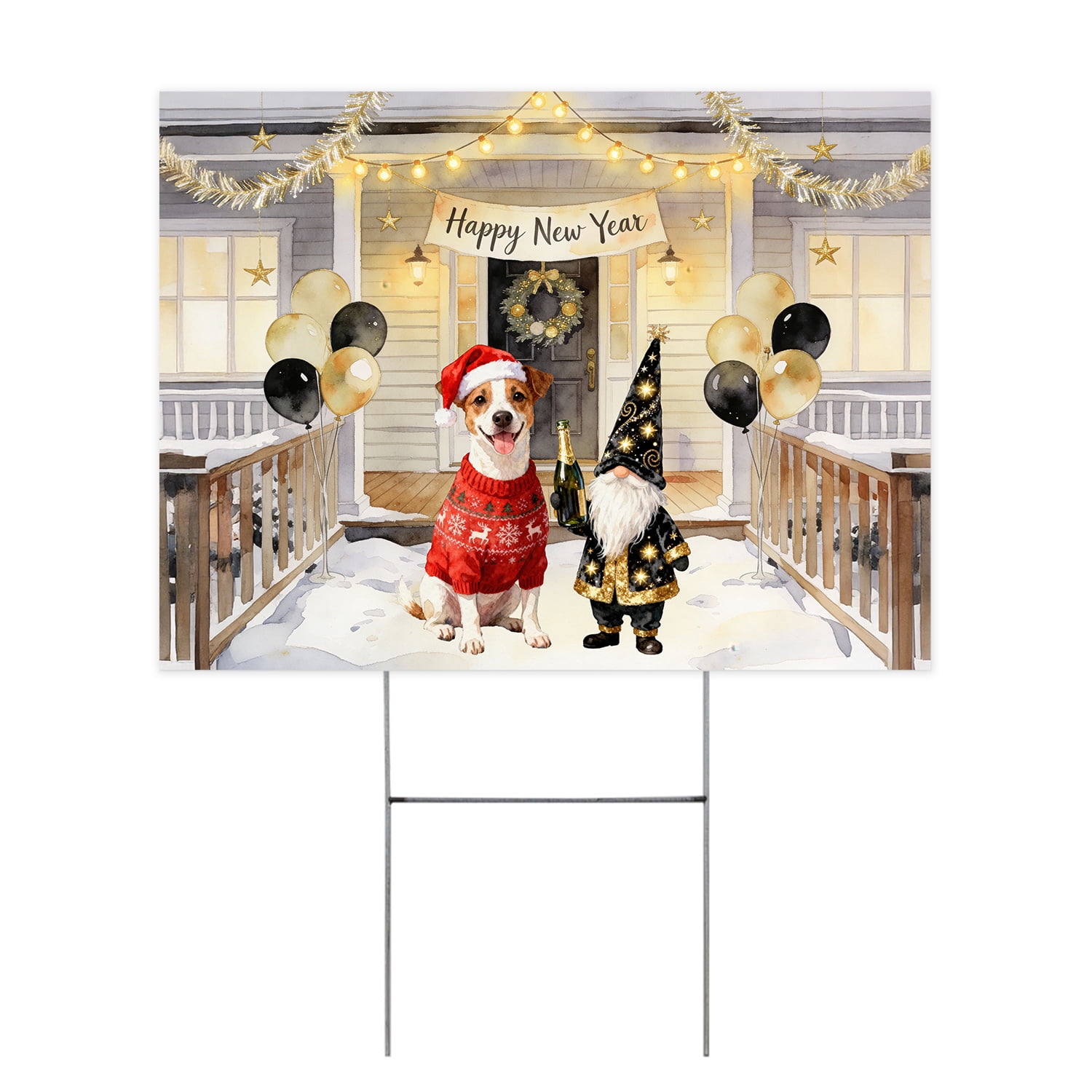 Happy New Year 2026 Jack Russell Terrier Santa Gnome Holiday Party Snow ...