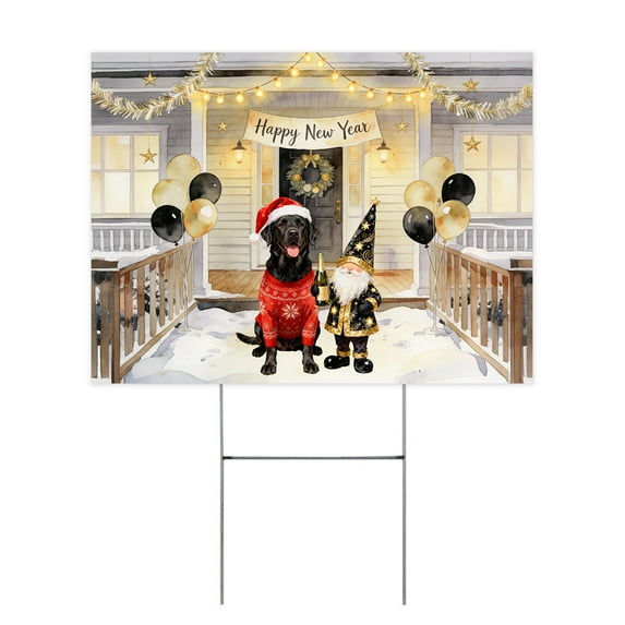Happy New Year 2026 Labrador Retriever Santa Gnome Holiday Party Snow ...