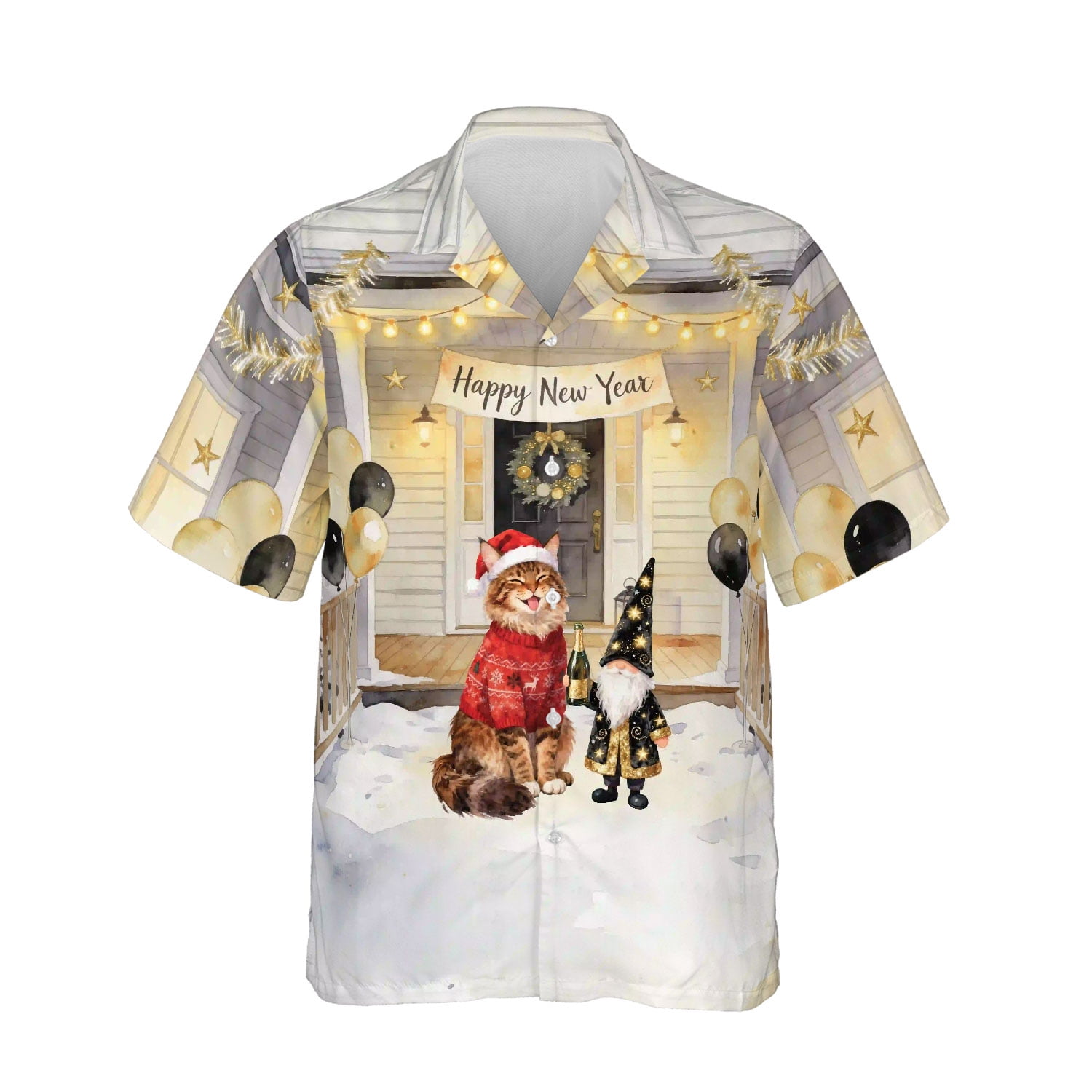 Happy New Year 2026 Maine Coon Santa Gnome Holiday Party Snow Hawaiian ...
