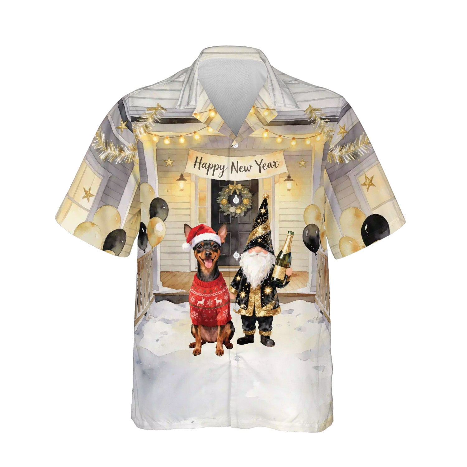 Happy New Year 2026 Miniature Pinscher Santa Gnome Holiday Party Snow ...